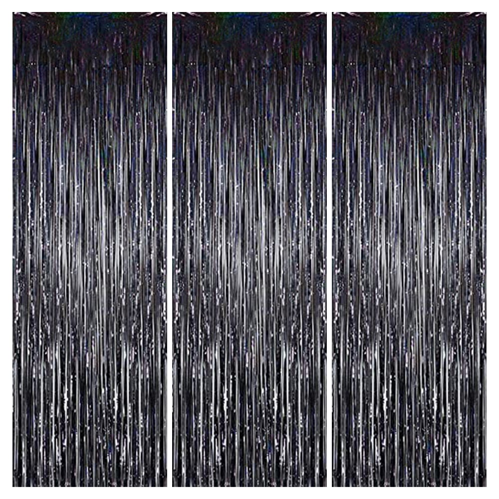 3 Pack Foil Fringe Curtain Backdrop, 3.28Ft x 6.5Ft Metallic Tinsel ...