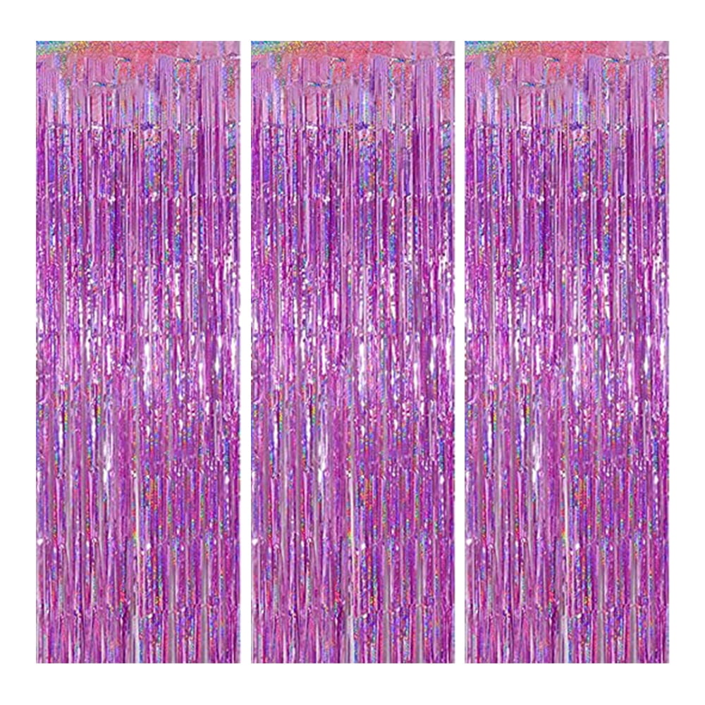 3 Pack Foil Fringe Curtain Backdrop, 3.28Ft x 6.5Ft Metallic Tinsel ...