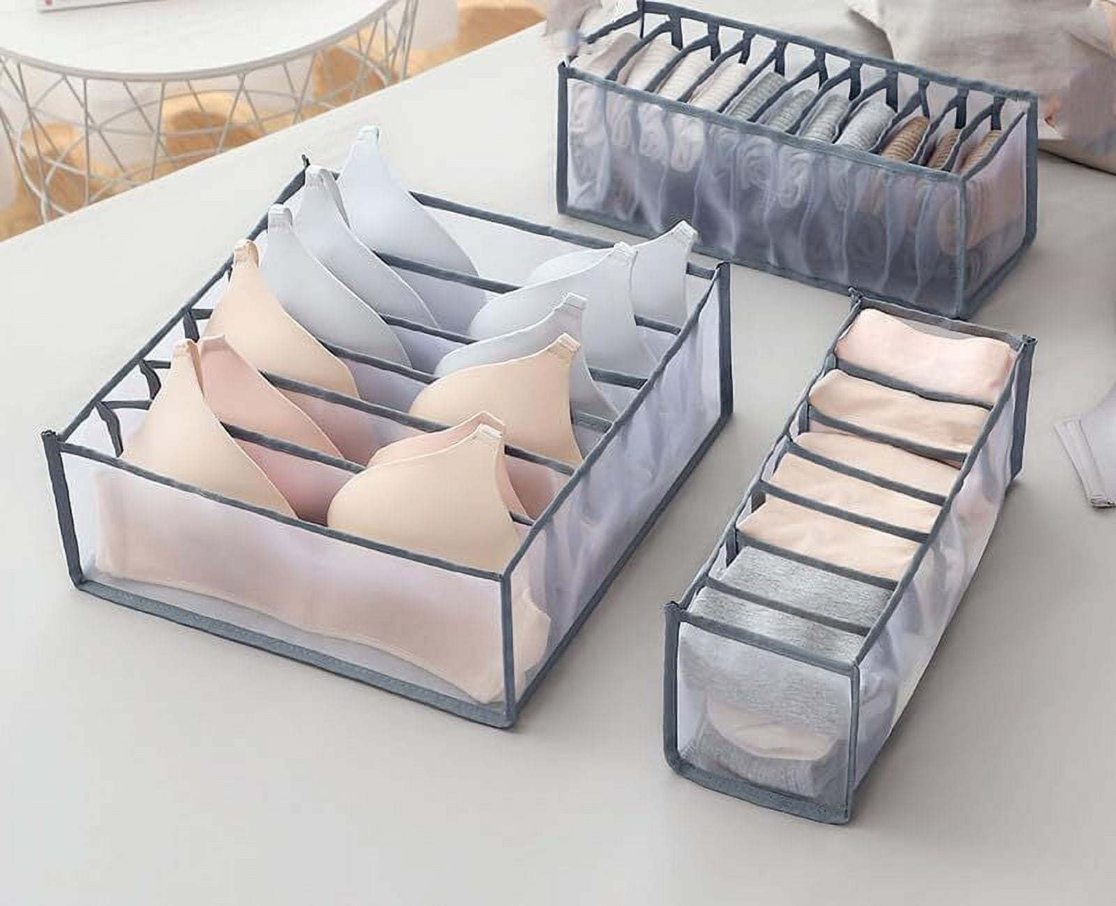 3 Pack Foldable Underwear and Bras Drawer Organizers, 6/ 7/ 11 Cell ...