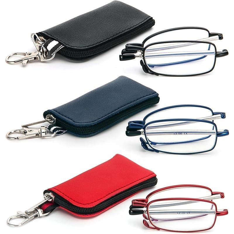 3 Pack Folding Reading Glasses with Keychain Compact Bags Women Men ...