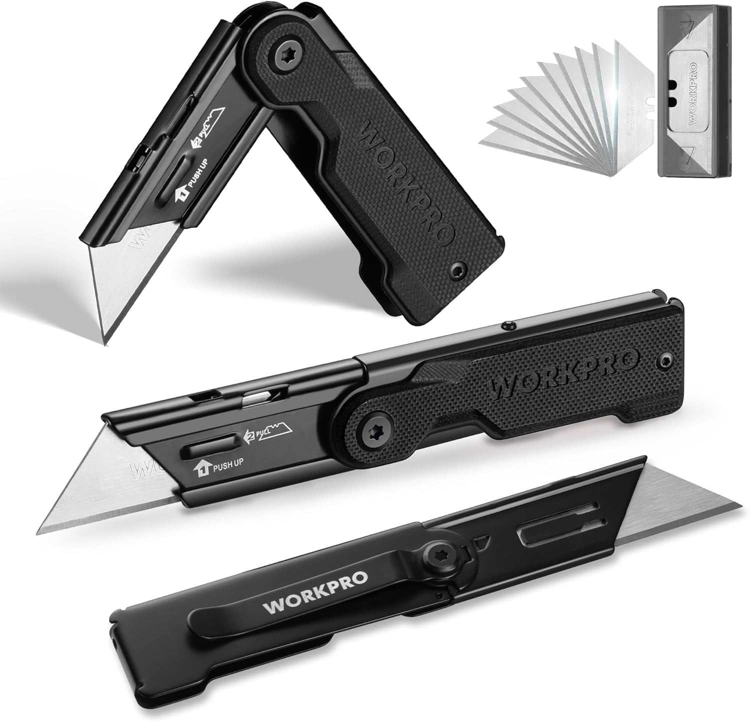 3-Pack Folding Utility Knife Set, G10 Handle Box Cutter with 10 Extra ...