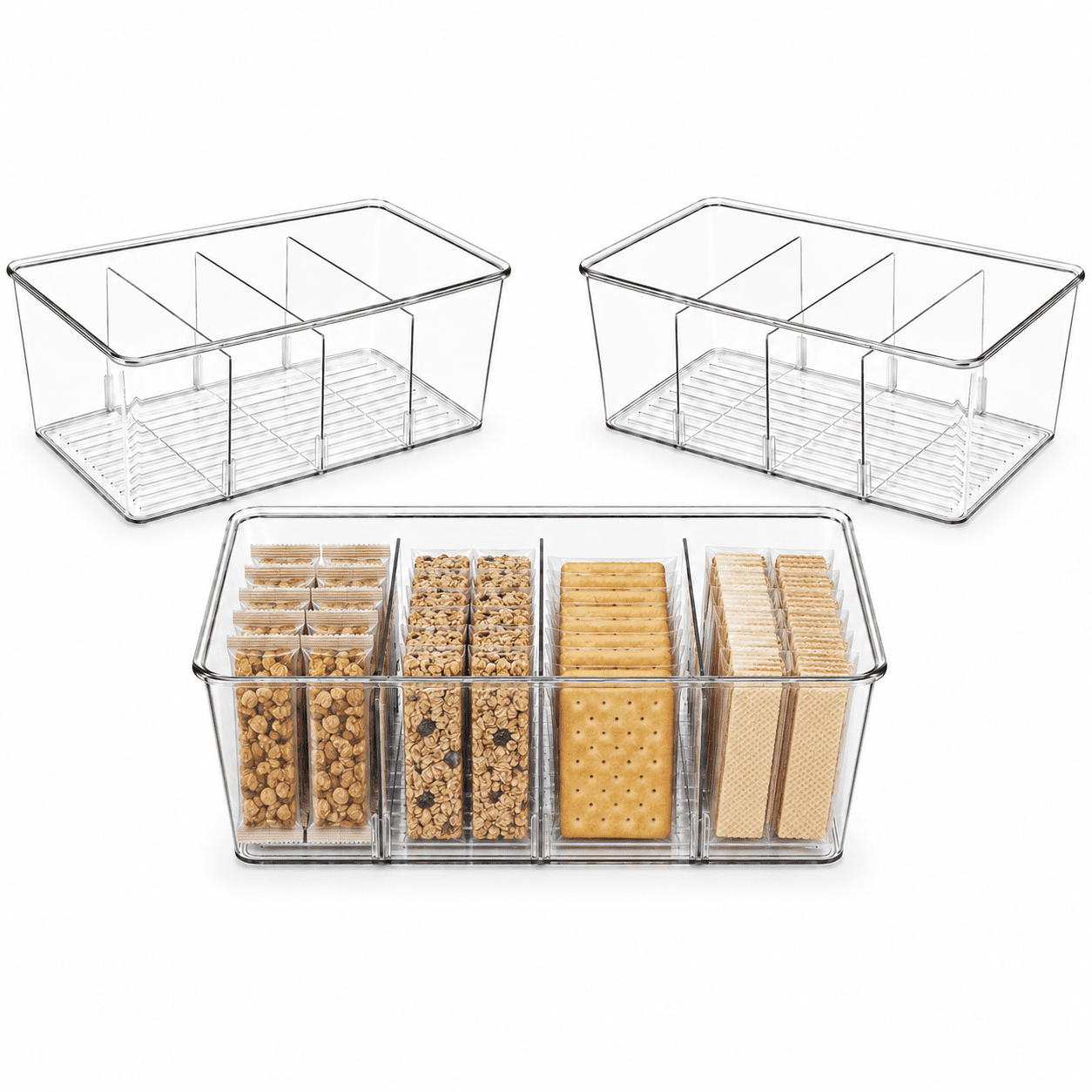 3 Pack Food Storage Organizer Bins, Clear Plastic Bins for Pantry ...