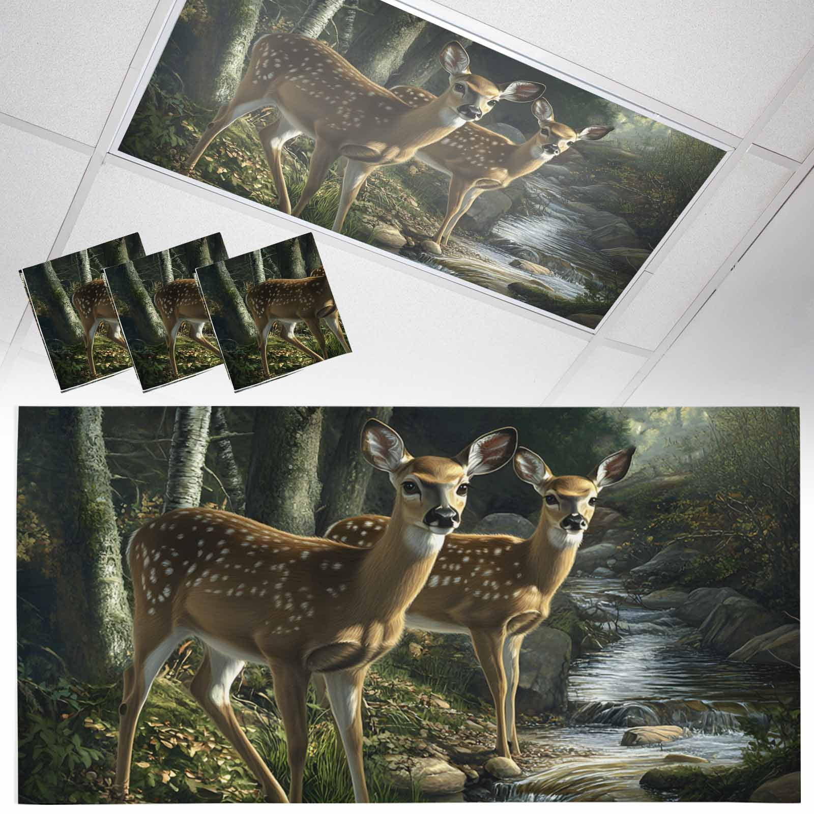3 Pack Forest Deer Fluorescent Light Covers for Ceiling Lights River ...