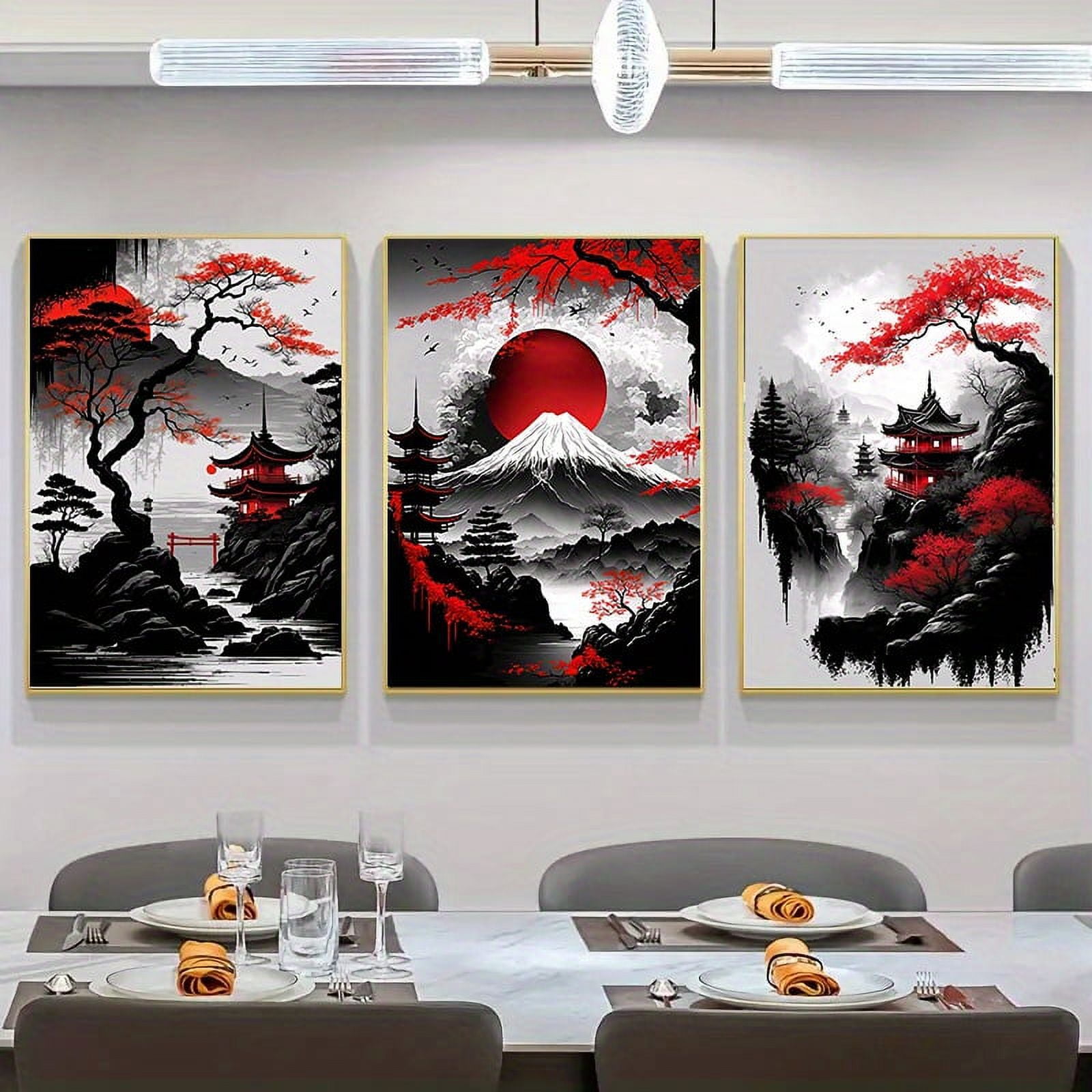 3-Pack Frameless Japanese Style Natural Landscape Canvas Painting Black ...
