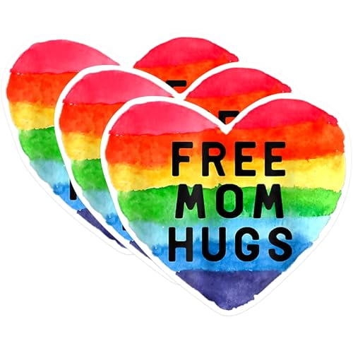 (3 Pack) Free Mom Hugs Decals - Rainbow Heart Decal - LGBTQ Pride Decal ...