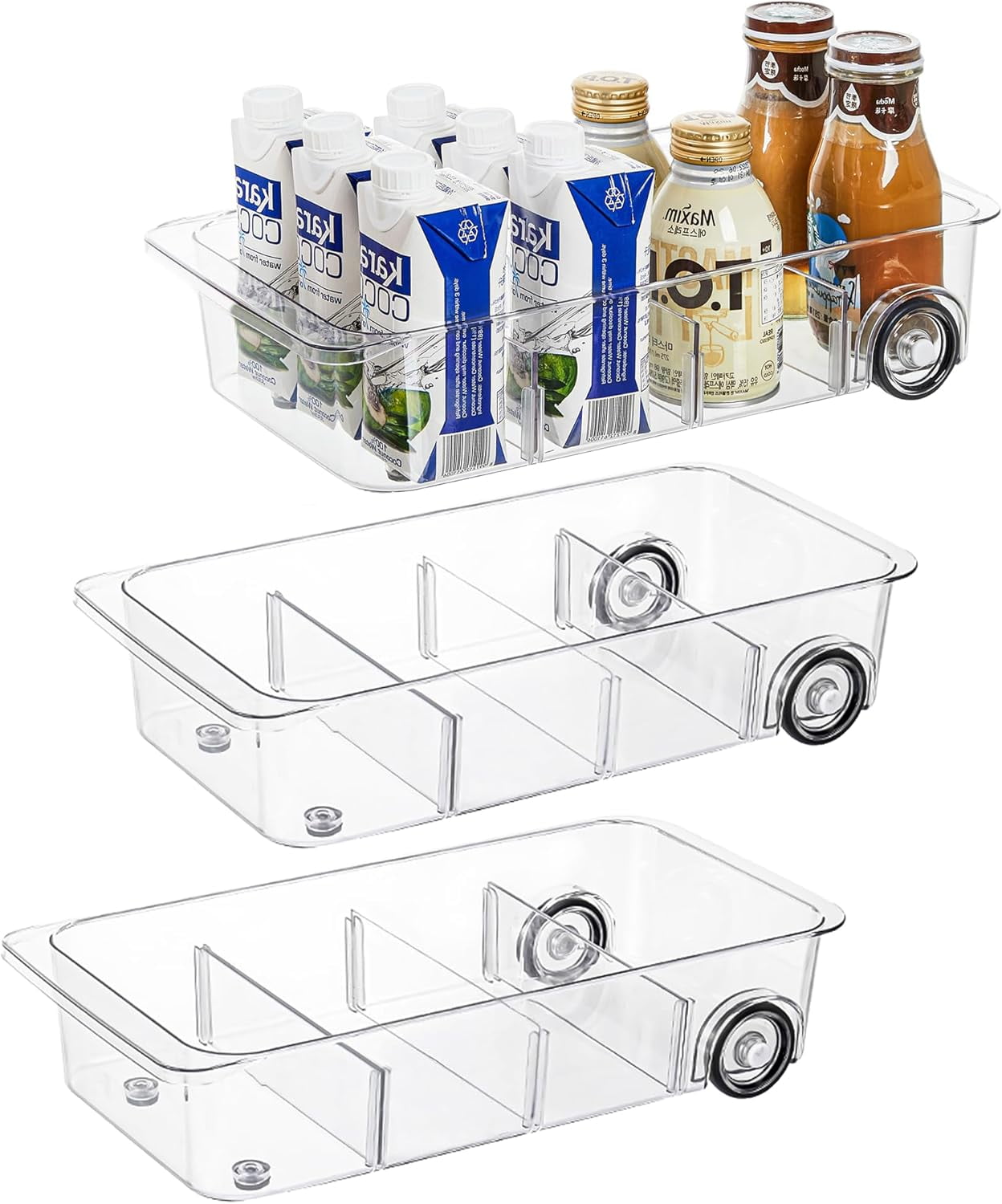 3 Pack Fridge Organizer on Wheels,Roll Out Refrigerator Organizers and ...