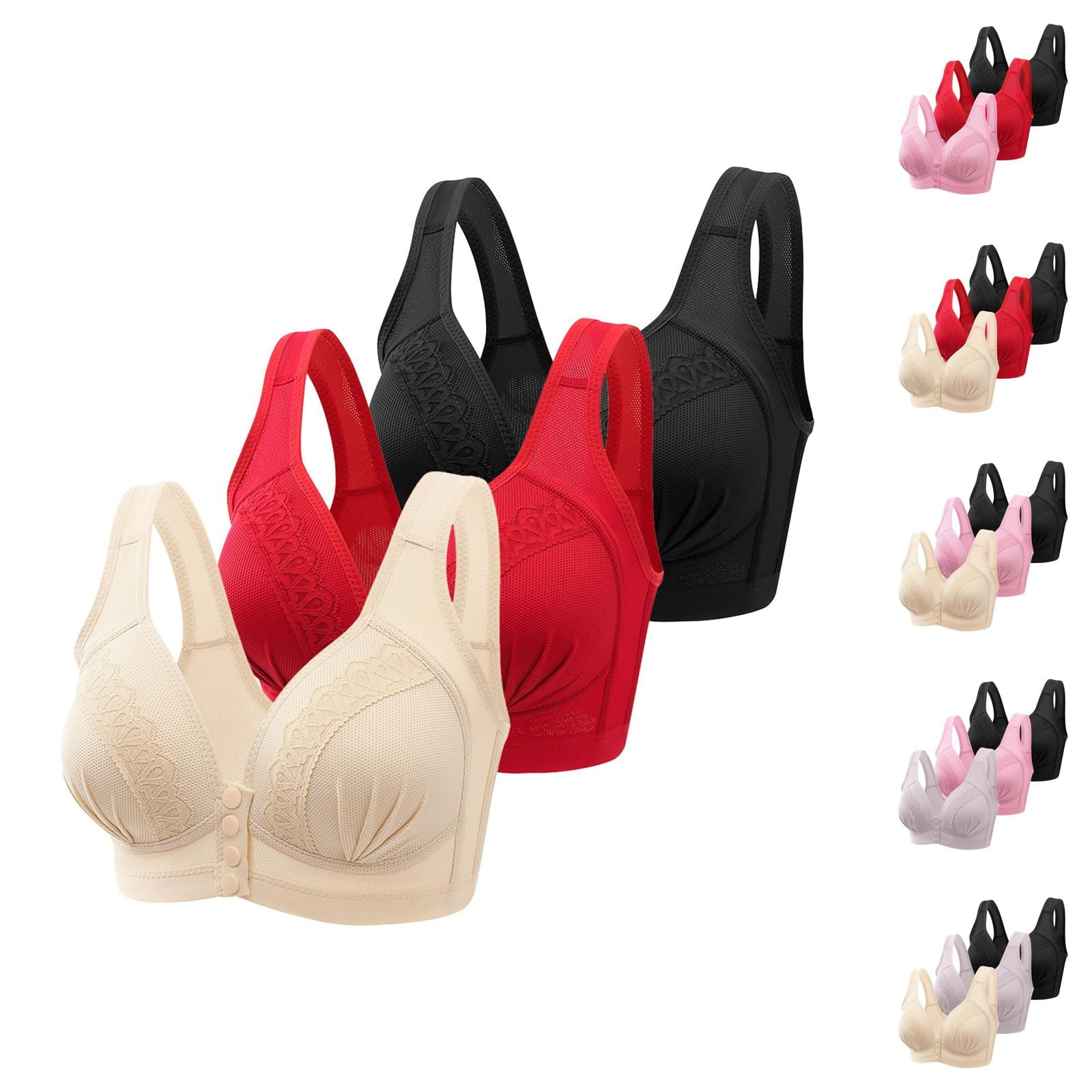 3 Pack Front Closure Bras for Older Women Front Snap Wide Strap ...