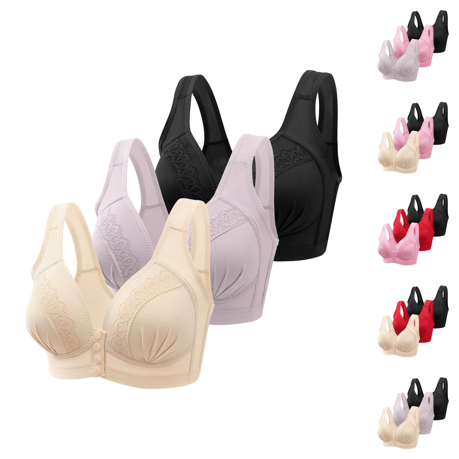 3 Pack Front Closure Bras for Women Wide Strap Wireless Seamless Push ...