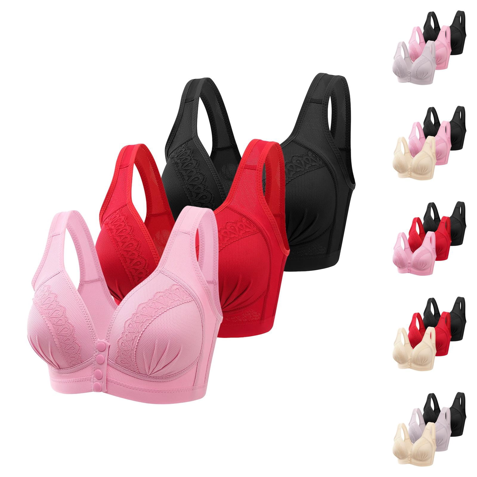 3 Pack Front Closure Bras for Women Wide Strap Wireless Seamless Push ...