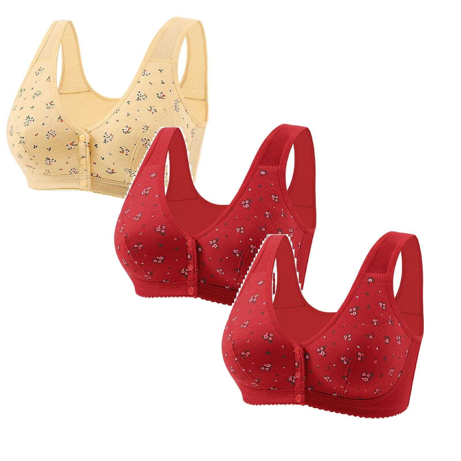 3 Pack Front Fastening Bras for Women UK Daisy Print Wireless Push Up ...