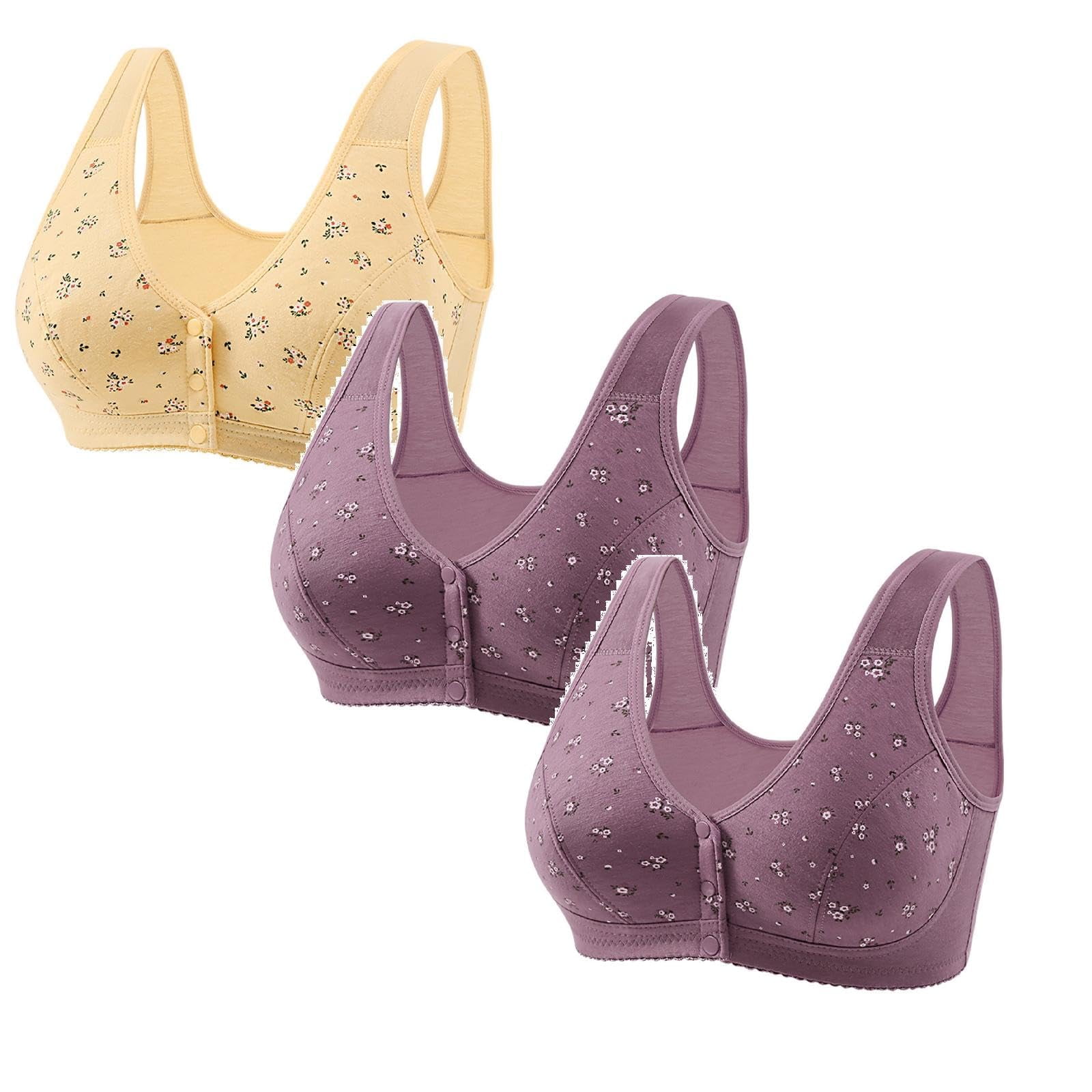 3 Pack Front Fastening Bras for Women UK Daisy Print Wireless Push Up ...