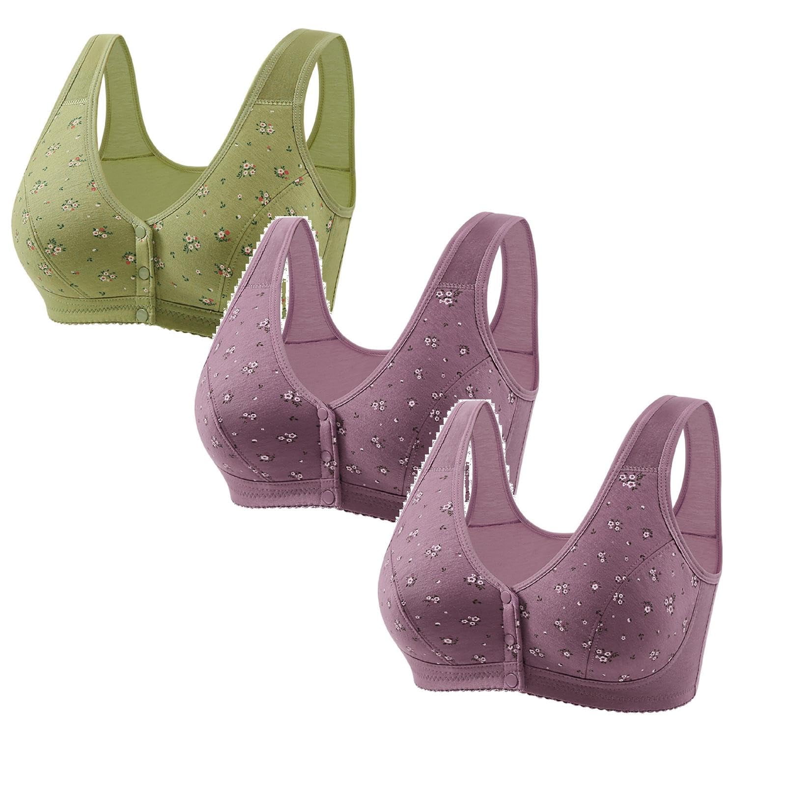 3 Pack Front Fastening Bras for Women UK Daisy Print Wireless Push Up ...