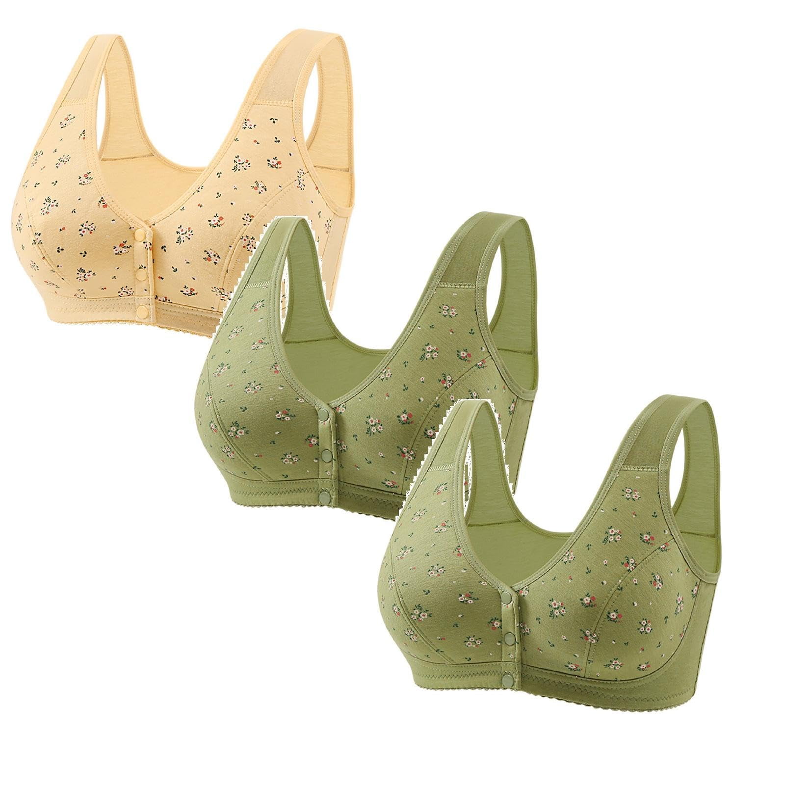 3 Pack Front Fastening Bras for Women UK Daisy Print Wireless Push Up ...