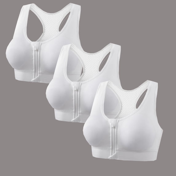 3 Pack Front Zip Racerback Sports Bra, Womens Mesh Back Breathable High ...
