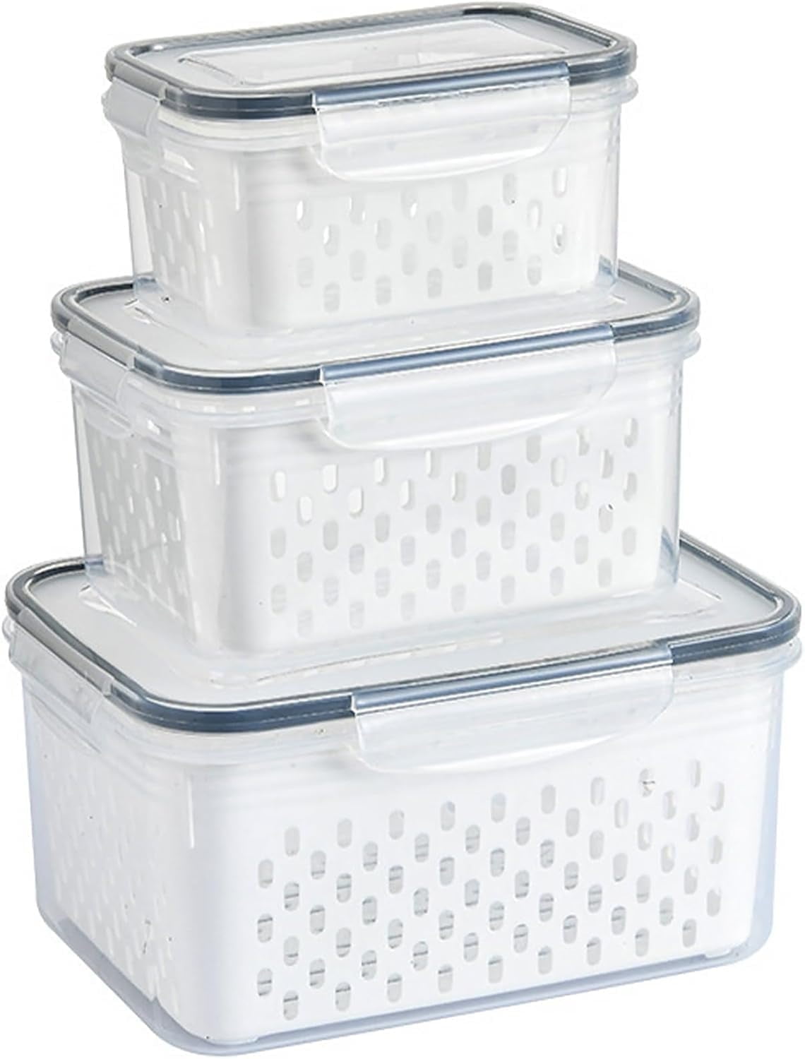 3 Pack Fruit Storage Containers for Fridge with Removable Colanders ...
