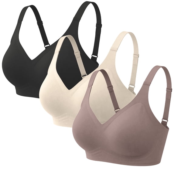 3 Pack Full Coverage Wireless Bra Curvy Fit Bra Posture Support Bra ...