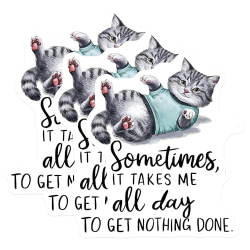 (3 Pack) Funny Cat Decals - Lazy Cat Quote - Laptop Decals - 3 Inches ...