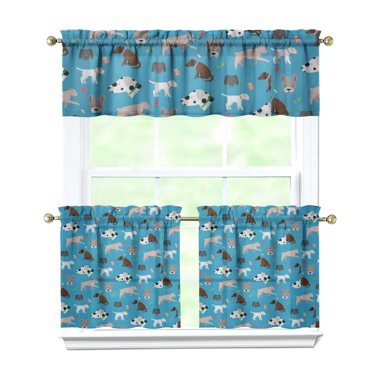 3 Pack Funny Dog Kitchen Curtains - Cartoon Puppy & Abstract Art, Tier ...