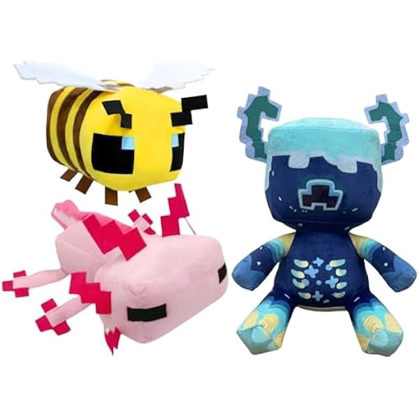 3-Pack-Game Plush 8-inch Bee Plush，12-inch Axolotl Plush，10-inch Warden ...