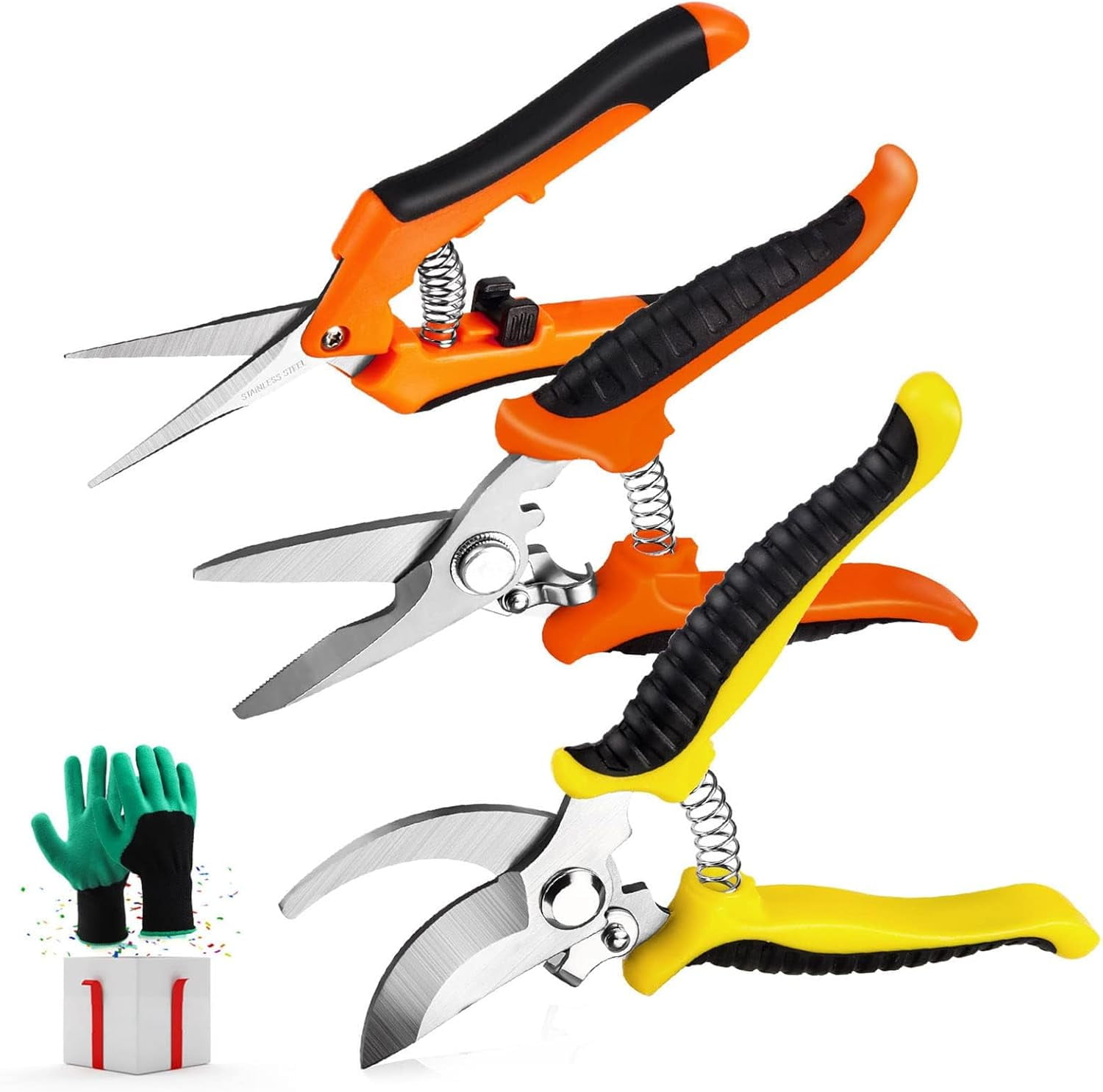 3 Pack Garden Pruning Shears Stainless Steel Blades Handheld Pruners ...