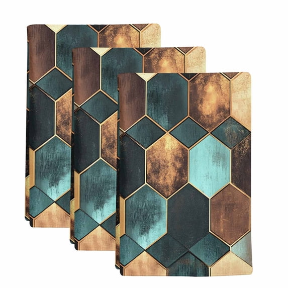 3 Pack Geometric Pattern Kitchen Towels Brown Green Hexagon Collage Art ...