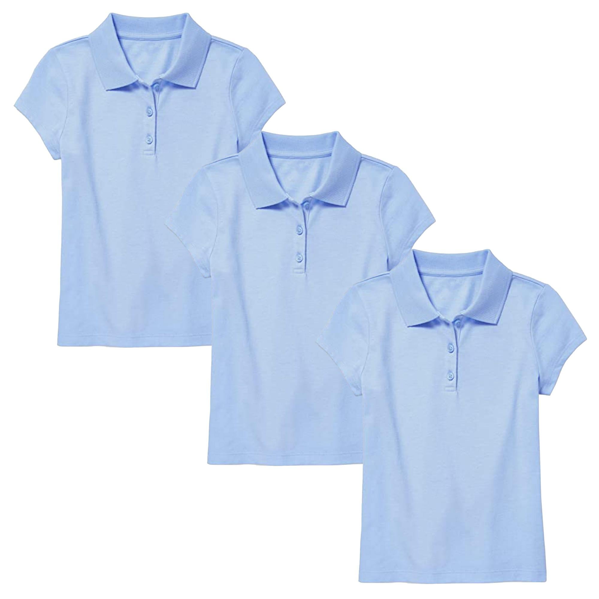 3-Pack Girl's 3-Button Short Sleeve Stretch Pique Polo Shirts School ...