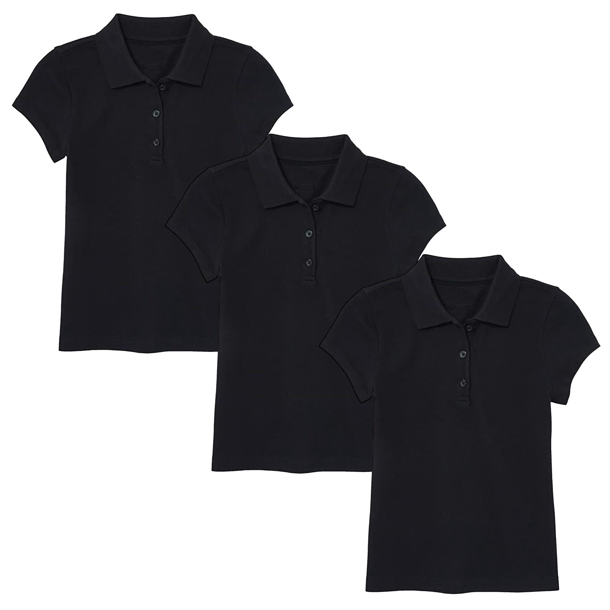 3-Pack Girl's 3-Button Short Sleeve Stretch Pique Polo Shirts School ...