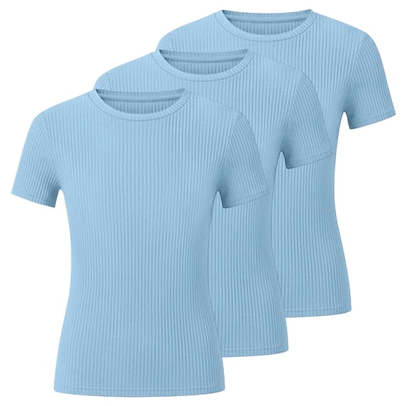 3-Pack Girls Basic Summer Ribbed T-Shirts Short Sleeve Crew Neck Tops ...