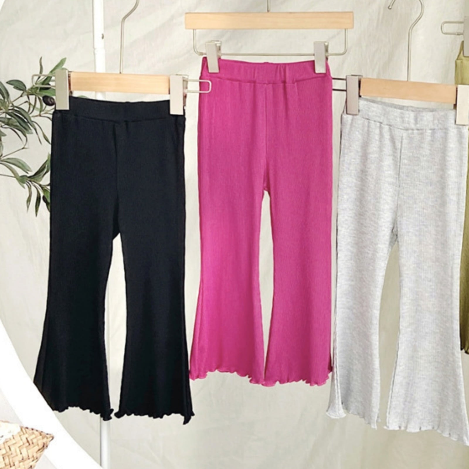 3 Pack Girls Cotton Flare Leggings Kids High Waist Bell Bottoms ...