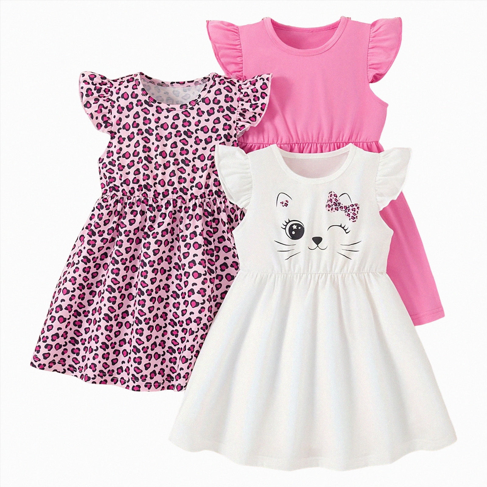 3-Pack Girls Dresses Print Toddler Girls Casual Clothes Trendy A-Line ...