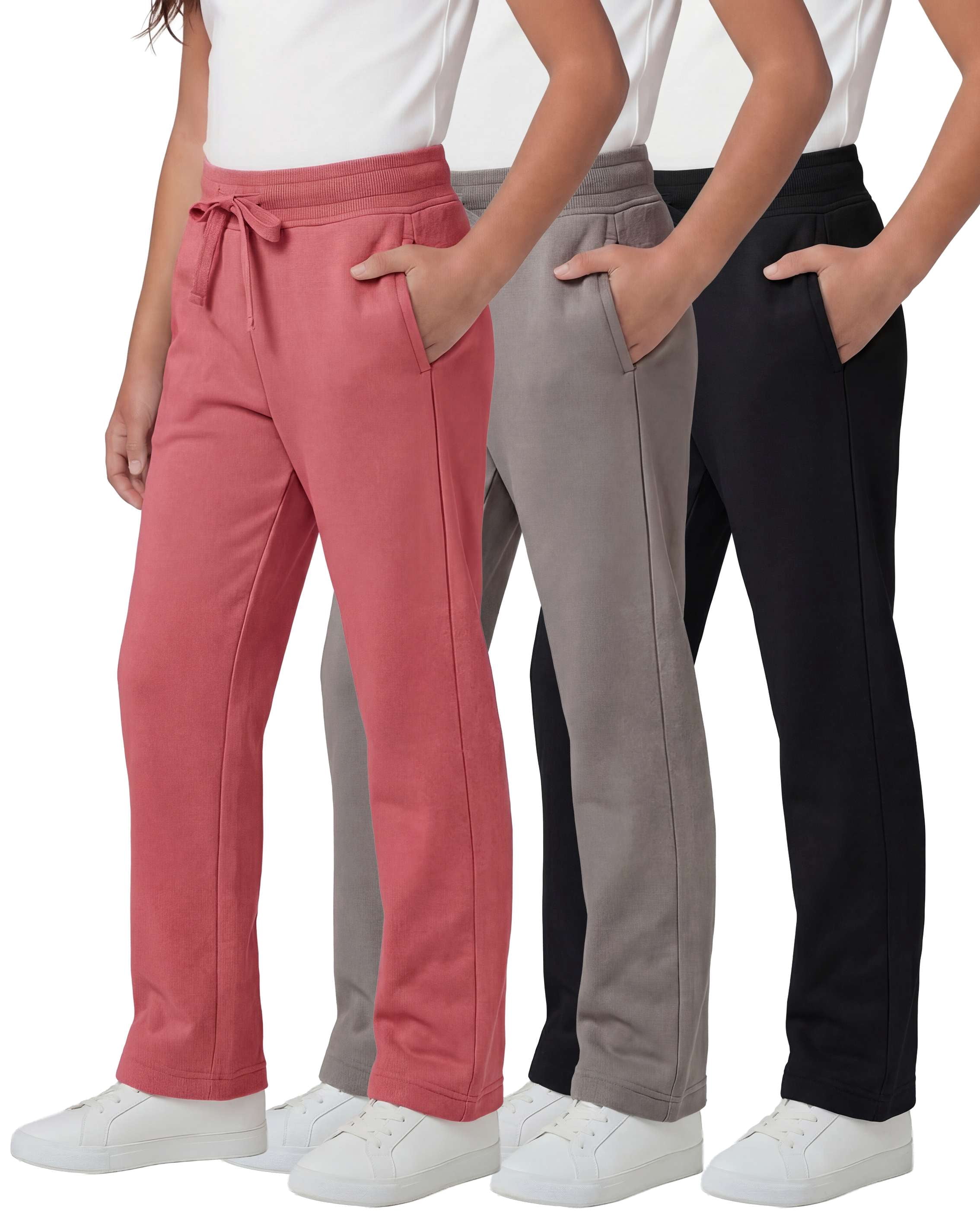 Real Essentials 3 Pack: Girls' Fleece Open Bottom Soft Athletic ...