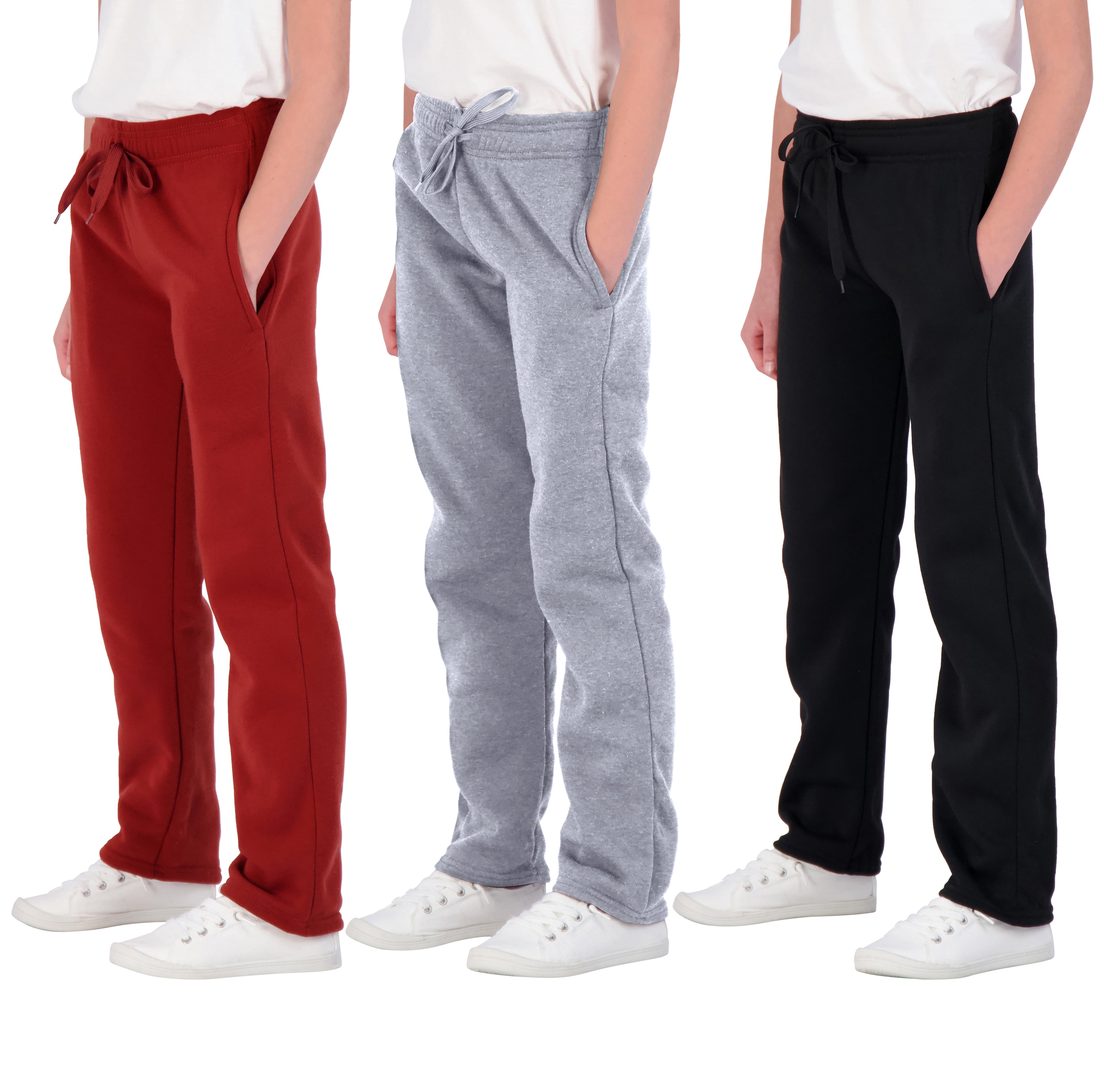 3 Pack: Girls' Fleece Open Bottom Soft Athletic Performance Casual ...