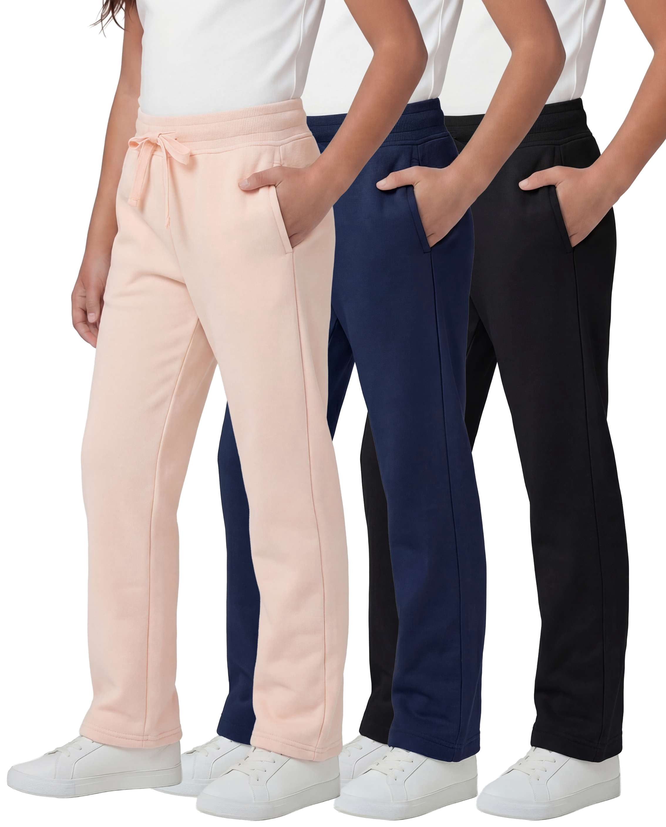 Real Essentials 3 Pack: Girls' Fleece Open Bottom Soft Athletic ...