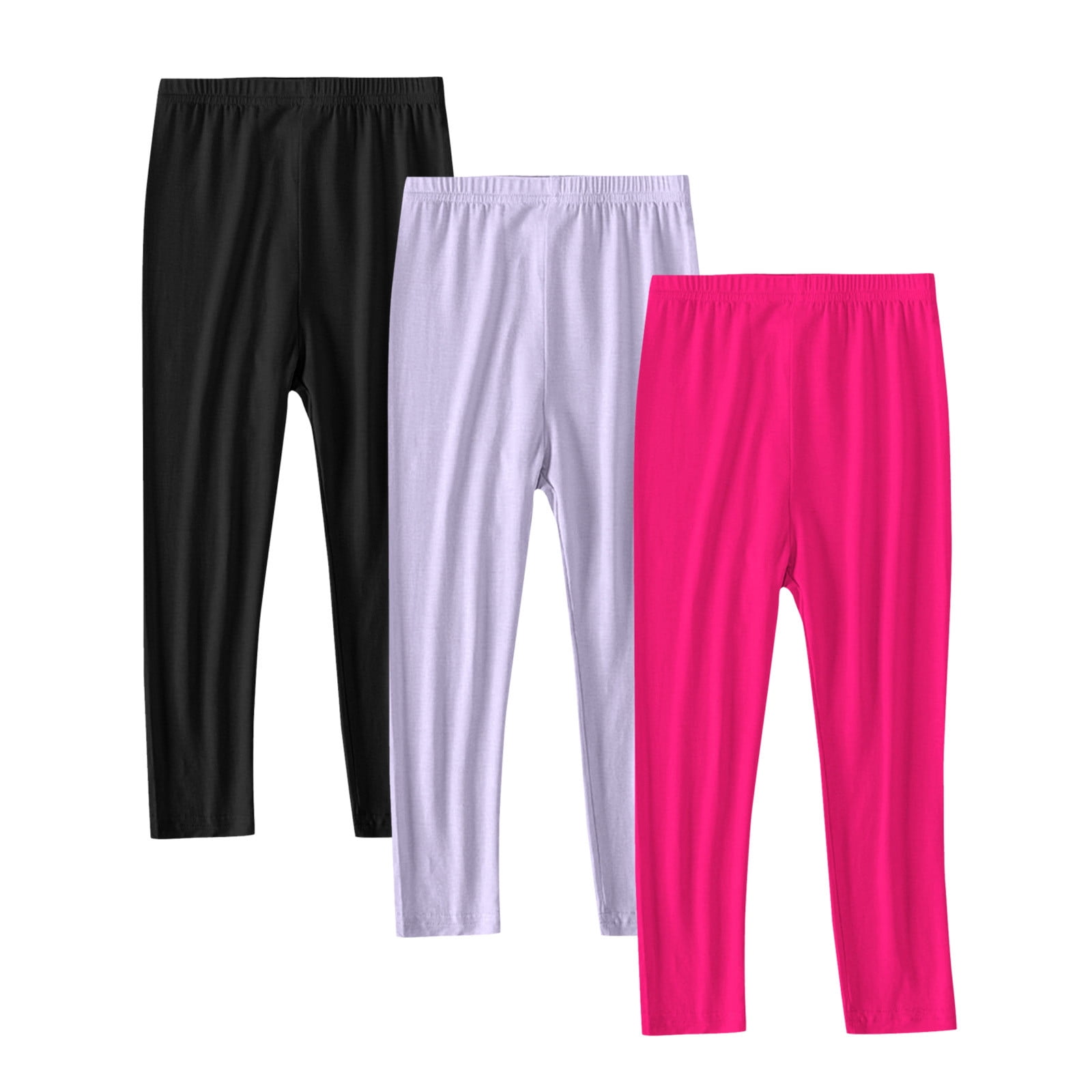 3 Pack Girls Solid Color Leggings Basic Cotton Loungewear Soft Stretchy ...
