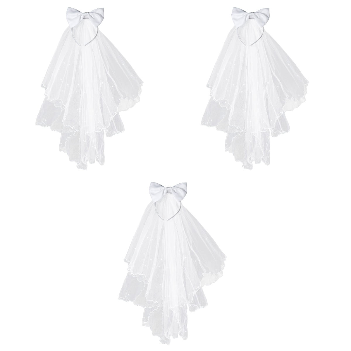 3 Pack Girls Veils Fancy Dress Veils Lace Tulle Veils Girl Child White ...