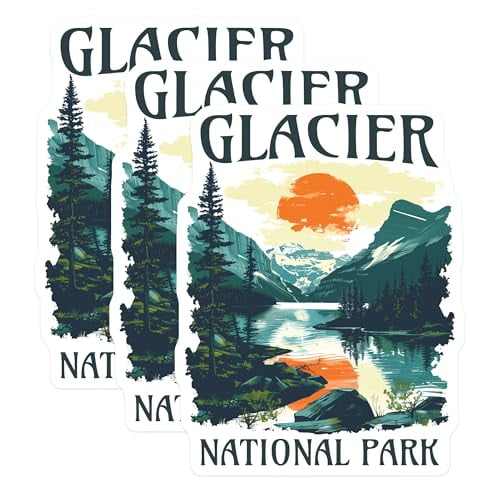 (3 Pack) Glacier National Park Decals - Mountain Landscape - Sunset ...