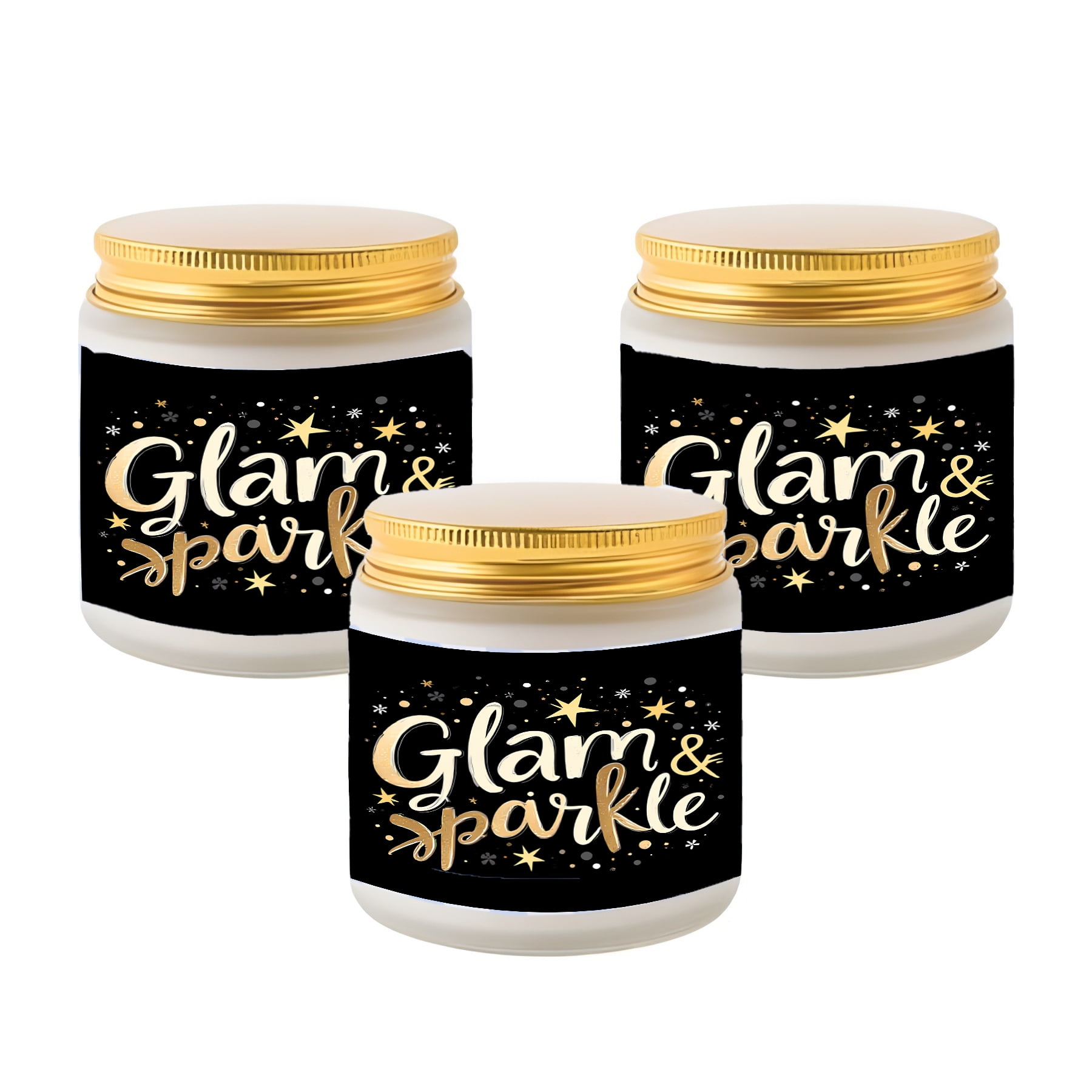 3 Pack Glam & Sparkle Scented Soy Wax Candles - Elegant with Gold Stars ...