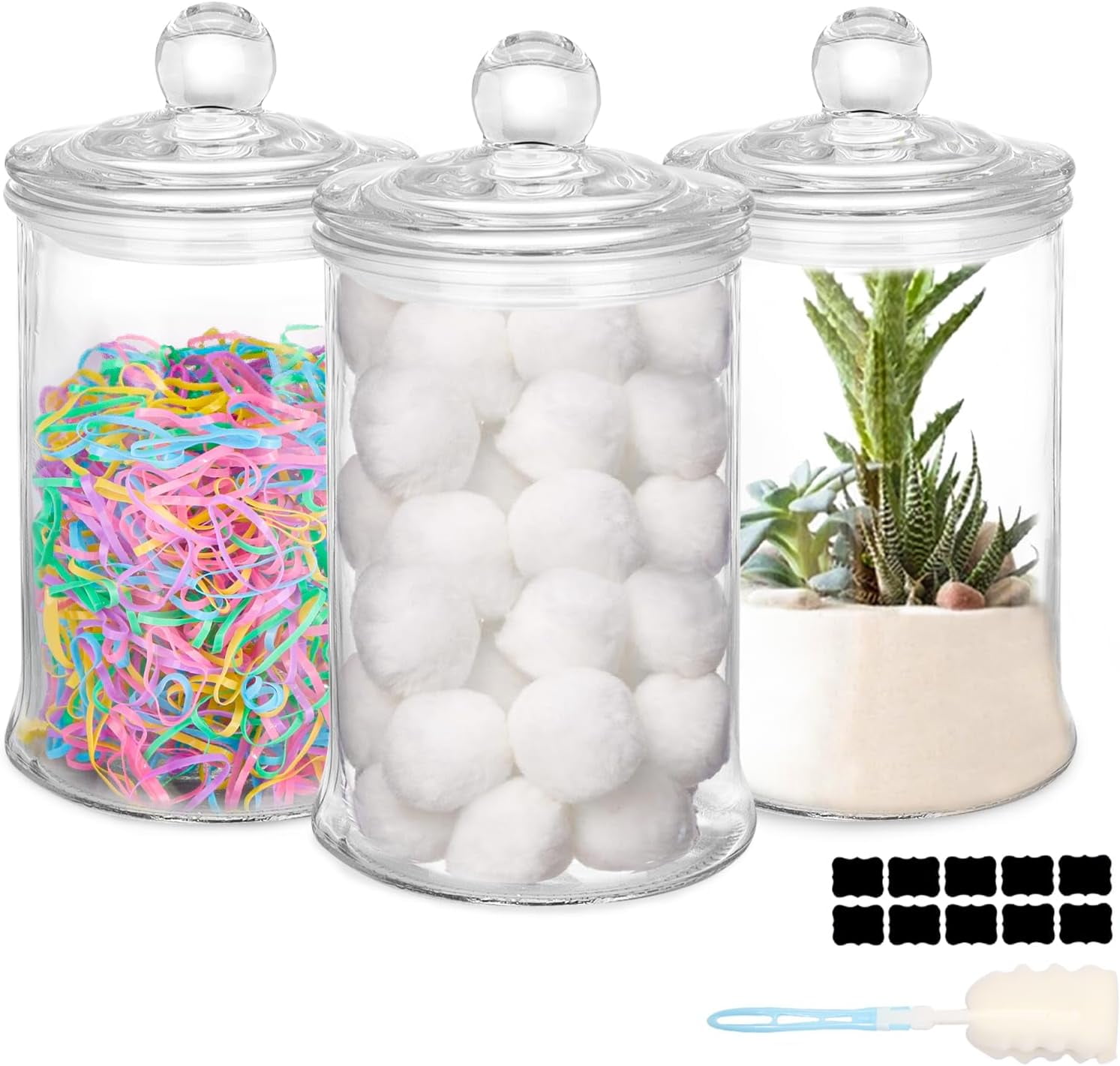 3 Pack Glass Apothecary Jars with Lids, 25oz Clear Bathroom Accessories ...