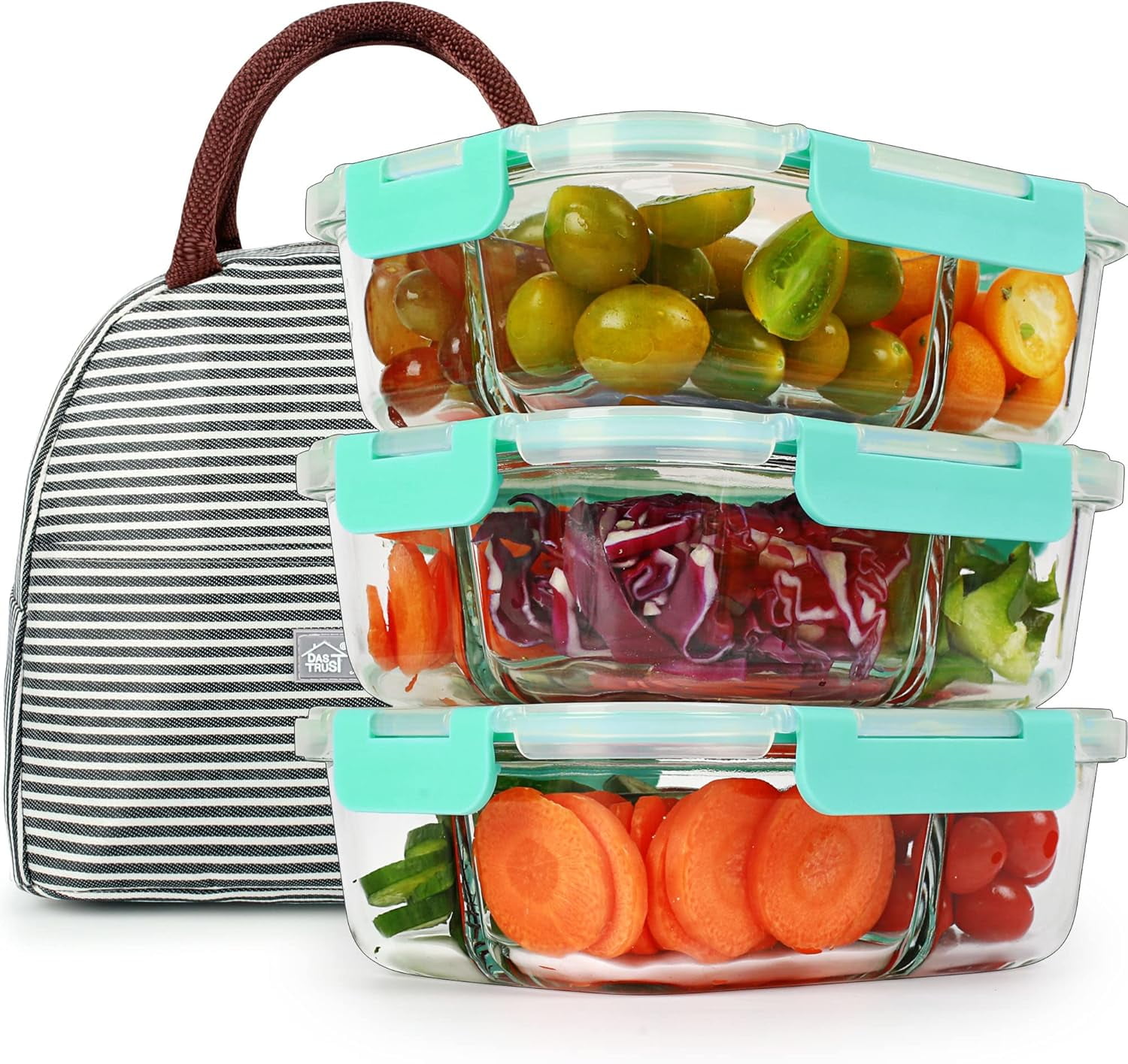 3-Pack Glass Bento Box with 3 Compartments for Meal Prep, Food Storage ...