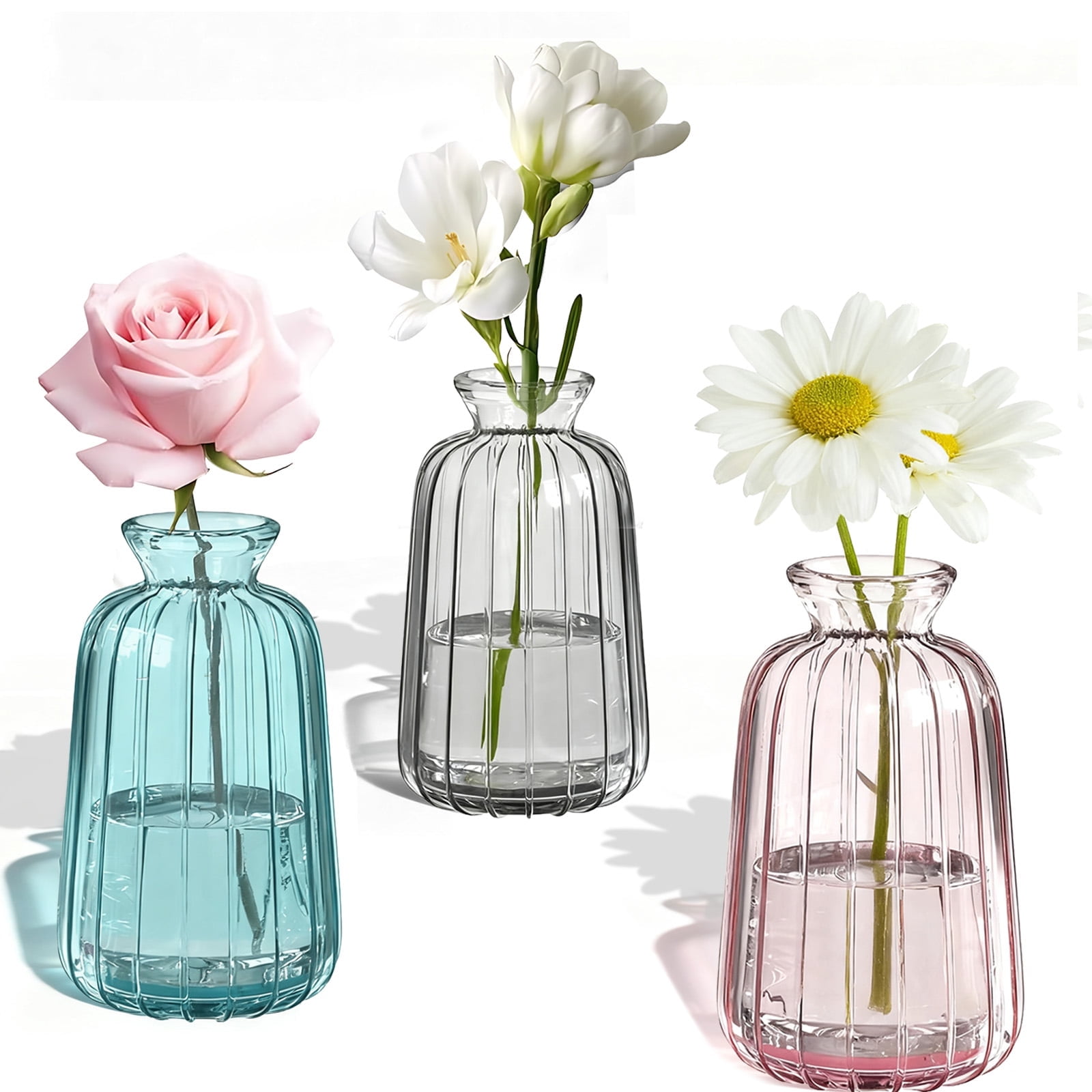 3 Pack Glass Bud Vases Set, Colorful Small Flower Vases, Vintage Mini ...