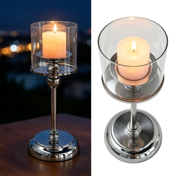 3 Pack Glass Candle Holders with Iron Base, Silver Gold Finish, Elegant ...