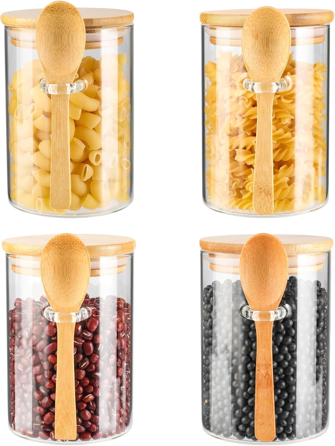 3 Pack Glass Containers Jars with Bamboo Airtight Lid and Spoon, 15Oz ...