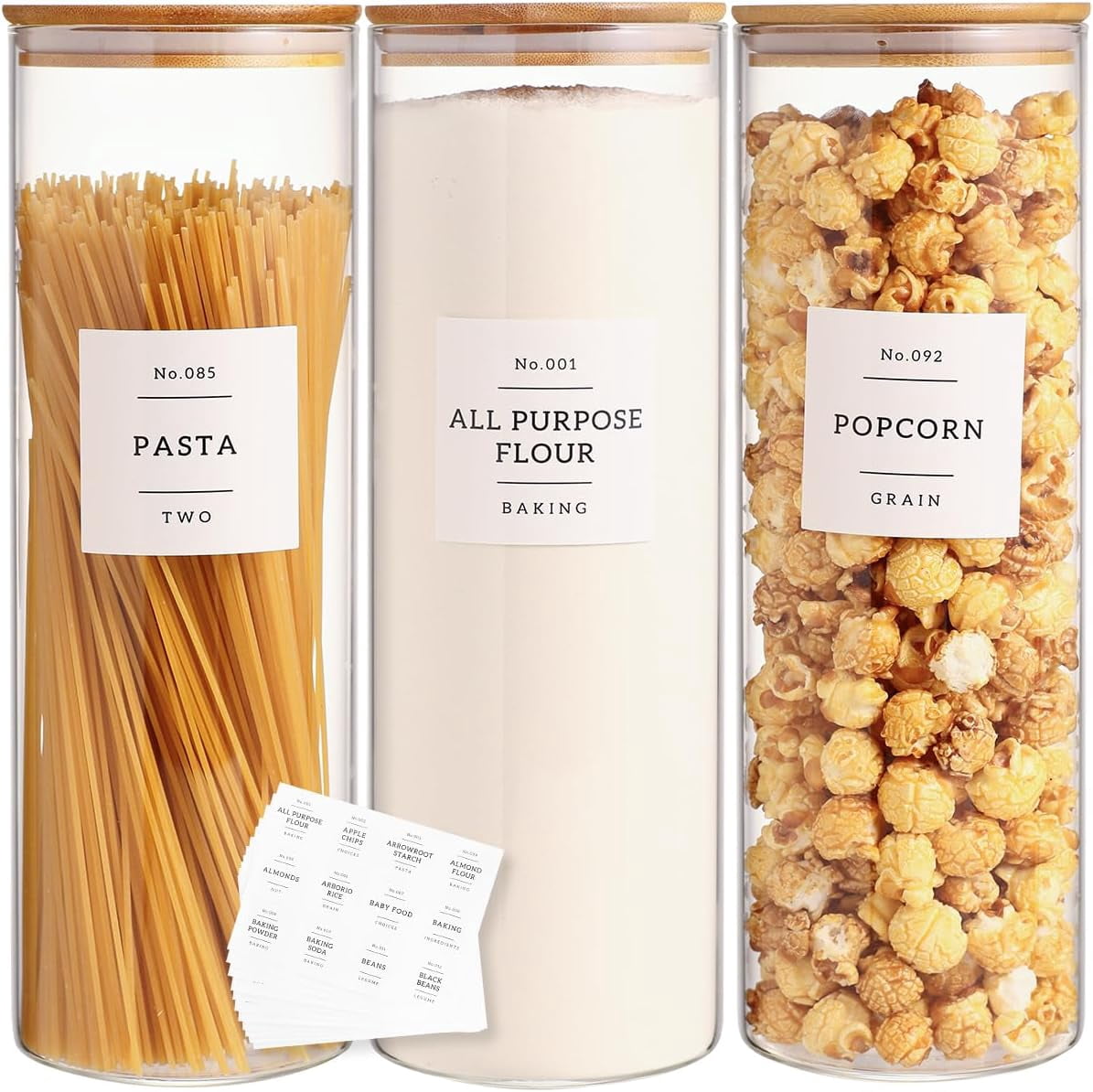 3 Pack Glass Jar with Airtight Bamboo Lid and White 132 Kichen Pantry ...