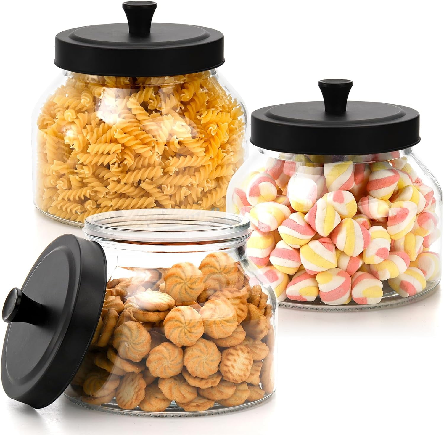 3 Pack Glass Jars with Metal Lid, 58 OZ Clear Cookie Candy Jar, Food Storage Container with ...