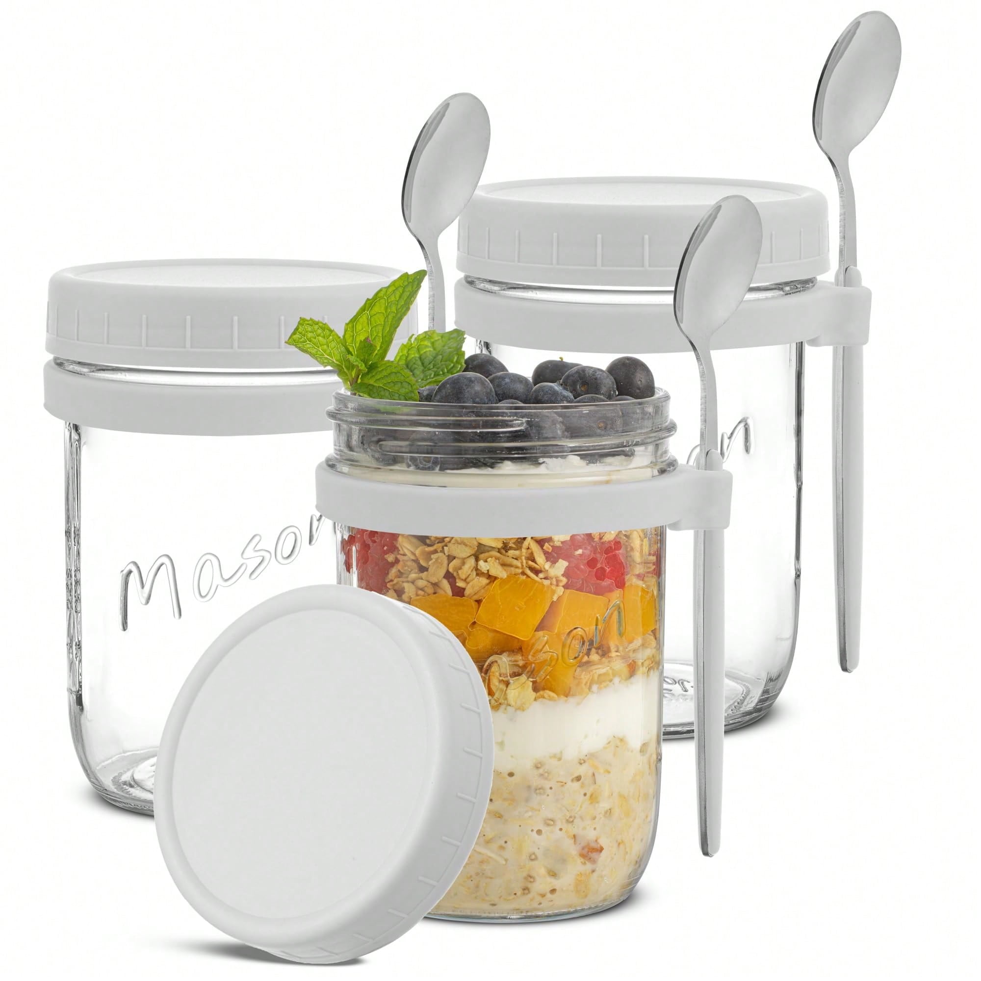 3-Pack Glass Overnight Oats Jars With Lids And Spoons Set (16 Oz), Mason Jars For Overnight Oats ...