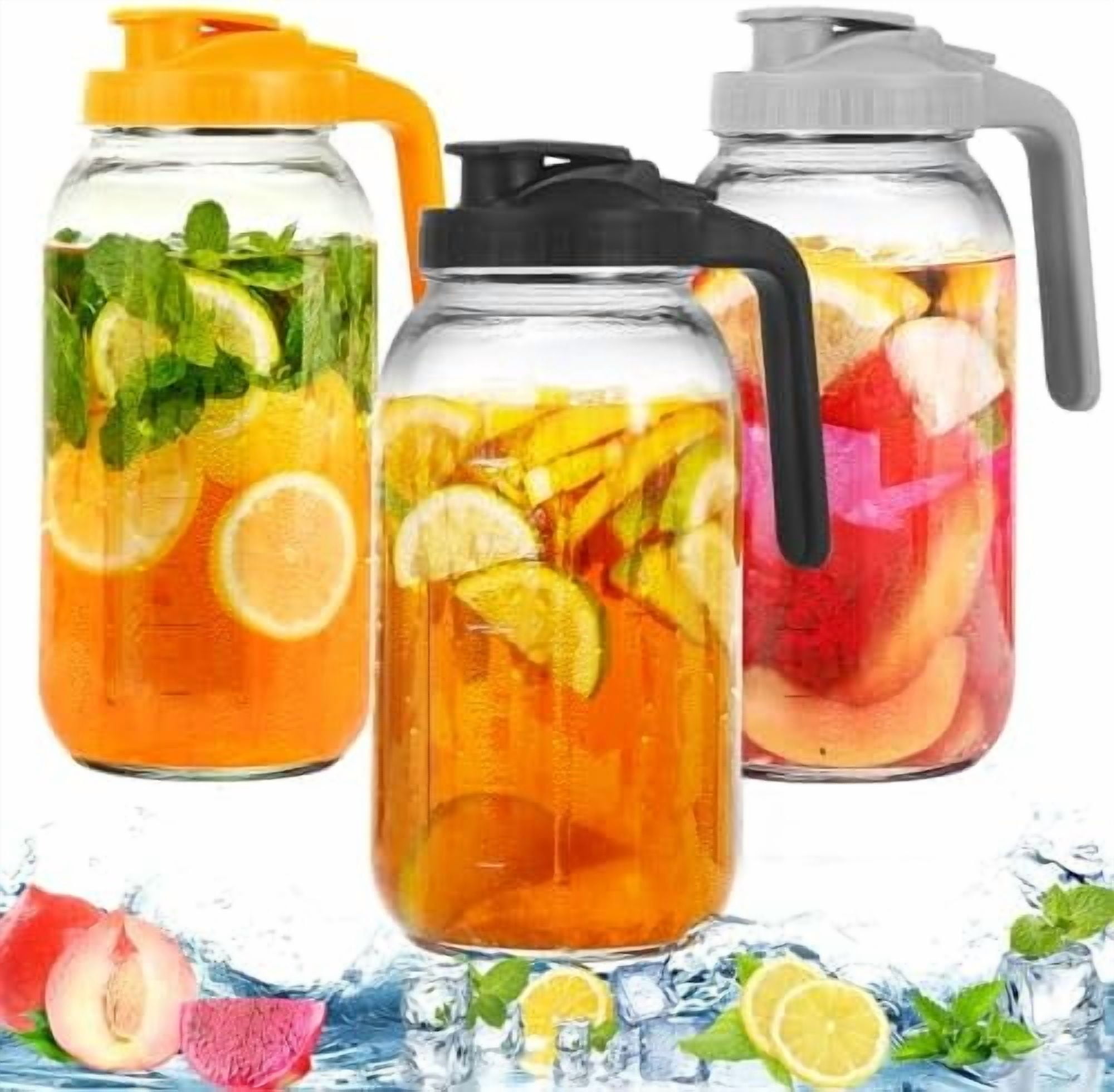 3 Pack Glass Pitchers with Lid, 64 oz Sun Tea Pitcher, Half Gallon ...