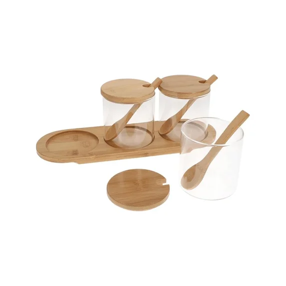 3-Pack Glass Seasoning Storage Box Set with Lid, Spoon & Stickers ...