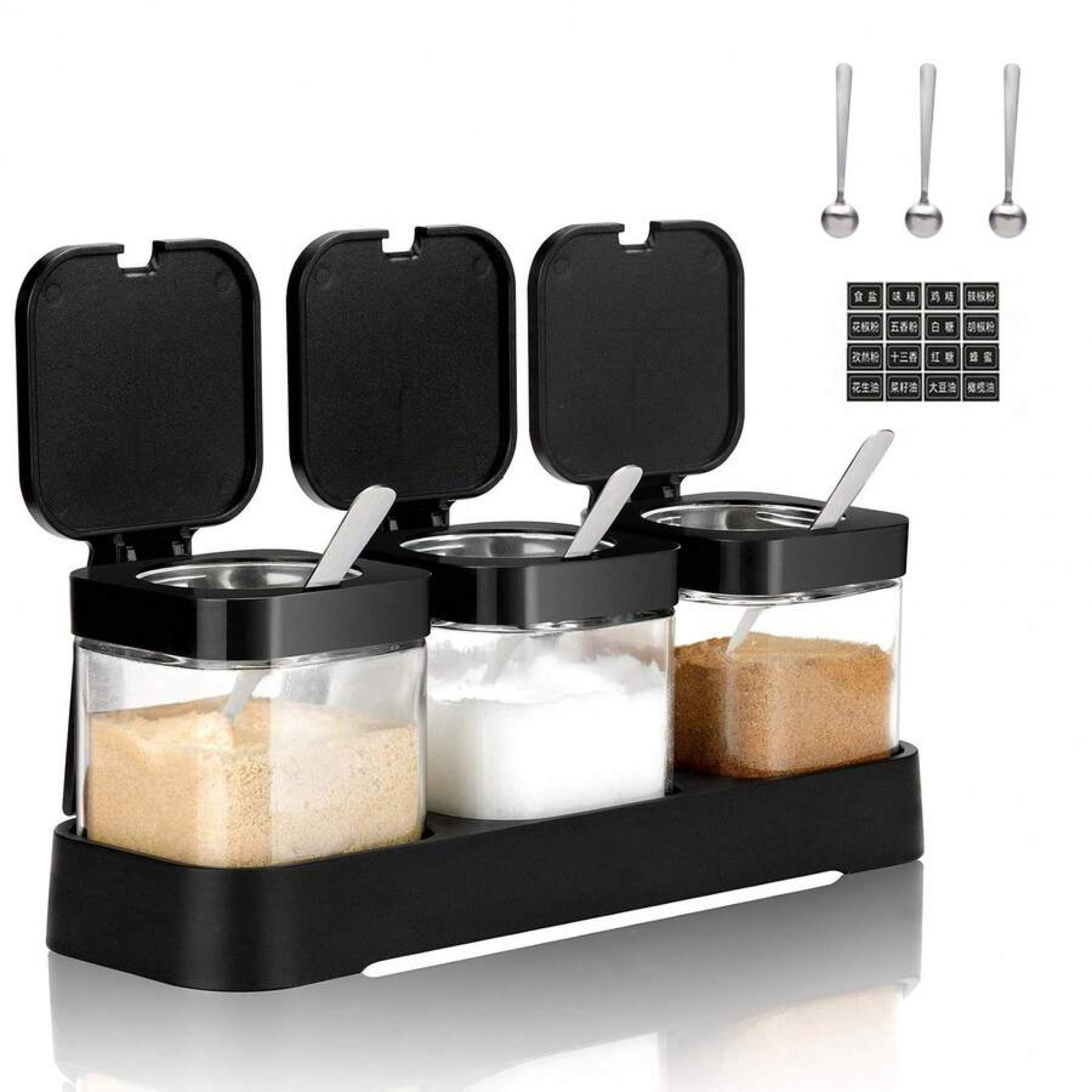 3-Pack Glass Seasoning Storage Jars - Moisture-Proof Containers with ...