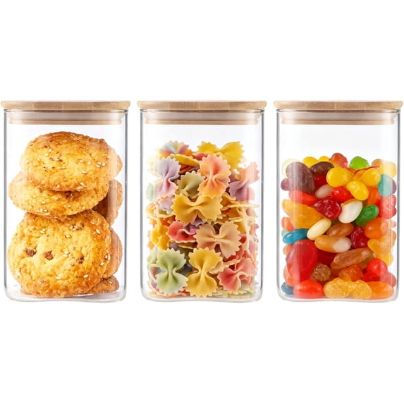 3-Pack Glass Storage Square Jars with Bamboo Lids Single 32 fl oz/950ml ...