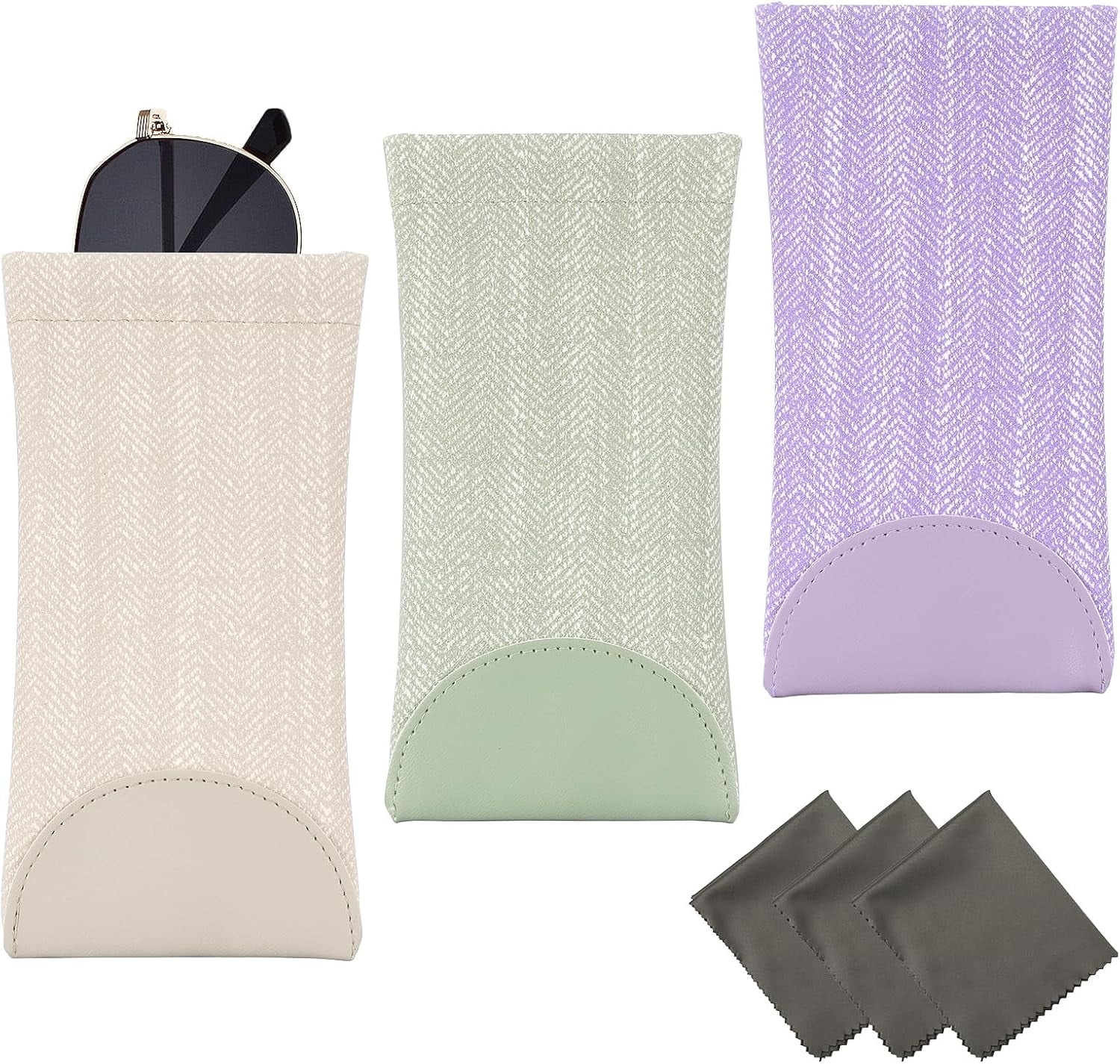 3 Pack Glasses Case,Squeeze Top Soft Portable Pouch for Sunglasses ...